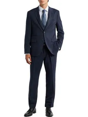 BOSS Heston Slim Fit Textured Stretch Wool Suit - Dark Blue