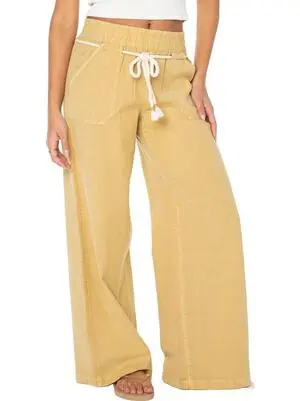 Roxy Drawstring Cotton And Linen Pants - Curry