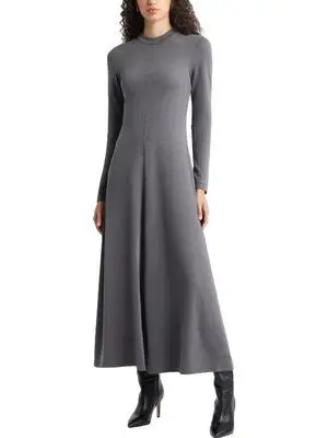 Nordstrom Mock Neck Long Sleeve Maxi Dress - Grey Charcoal Heather