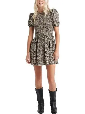 Bp. Puff Sleeve Minidress - Beige Rowan Leopard