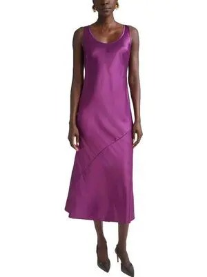 ST. JOHN Sleeveless Satin Midi Dress