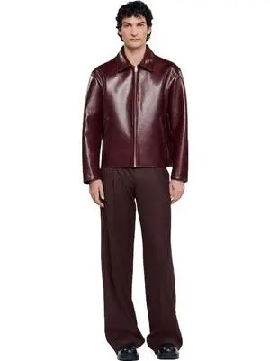 Sandro Classic Zip-up Leather Jacket - Cognac