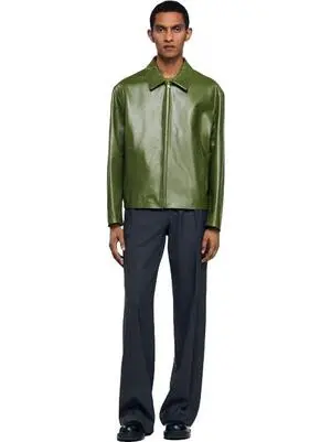 Sandro Zip-up Leather Jacket - Lime