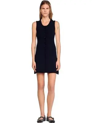 Sandro Short Ribbed Knit Dress With Press-stud Fastening - Black