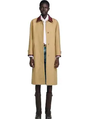 Sandro Leather Trimmed Trench Coat - Beige