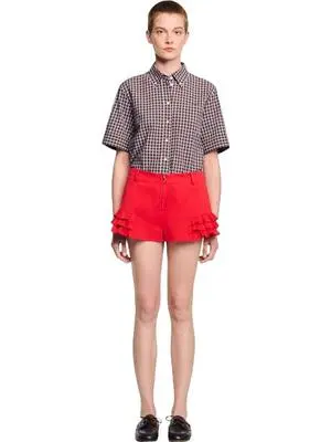 Sandro Ruffled Flared Shorts - Red