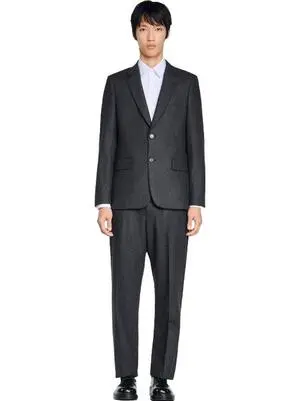 Sandro Tailored Virgin Wool Suit Jacket - Heather Charcoal