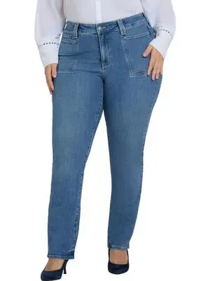 NYDJ Marilyn Patch Pocket Straight Leg Jeans Bastille Sea