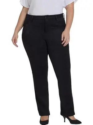 NYDJ Marilyn High Waist Straight Leg Faux Suede Pants - Black
