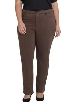 NYDJ Marilyn High Waist Straight Leg Faux Suede Pants - Coffee Bean