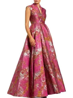 Mac Duggal Metallic Jacquard Ball Gown - Raspberry Multi
