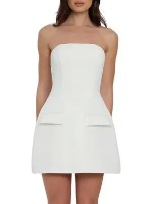 LEAU Strapless Mini Dress With Faux Pocket - White