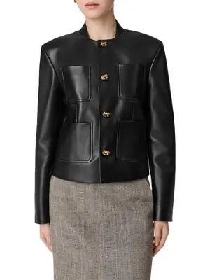 Bottega Veneta Soft Napa Lambskin Leather Jacket With Knot Buttons - Black