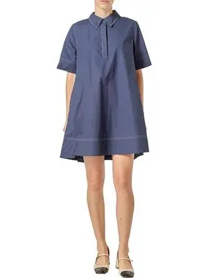 English Factory Contrast Detail Mini Shirtdress - Navy