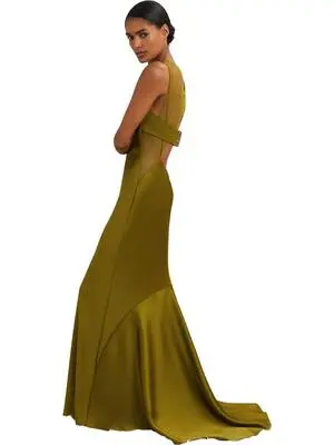 REISS Opi Atelier Satin Maxi Dress With Sheer-panel - Green