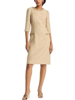 Rickie Freeman For Teri Jon Embellished Tweed Sheath Dress - Gold Multi