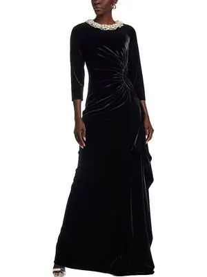 Rickie Freeman For Teri Jon Velvet Jeweled Collar Gown - Black