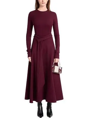 KATE BARTON Belted A-line Dress - Burgundy