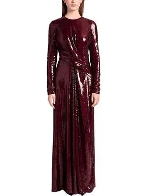 KATE BARTON Draped Sequin Gown - Burgundy