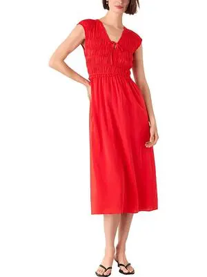 Whistles Petite Shirred Bodice Midi Dress - Red