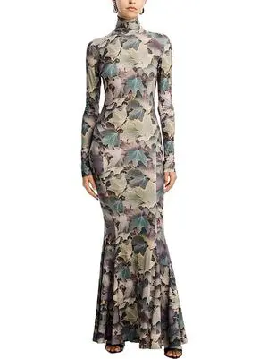 Norma Kamali Turtleneck Fishtail Gown - Autumn Leaves