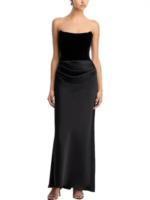 Aqua Strapless Velvet Bodice Gown - Black