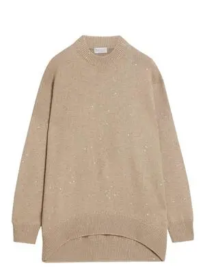 Brunello Cucinelli Sequin-embellished Cashmere And Silk-blend Sweater - Mushroom