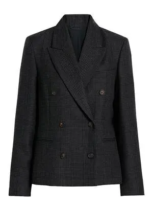 Brunello Cucinelli Double-breasted Prince Of Wales Checked Wool Blazer - Black