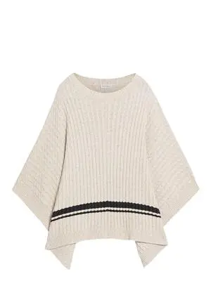 Brunello Cucinelli Sequin-embellished Striped Cable-knit Poncho - Ecru