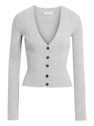 Brunello Cucinelli Ribbed Wool And Cashmere-blend Cardigan - Light Gray