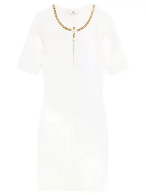 Elisabetta Franchi Chain-embellished Quilted Dress - White