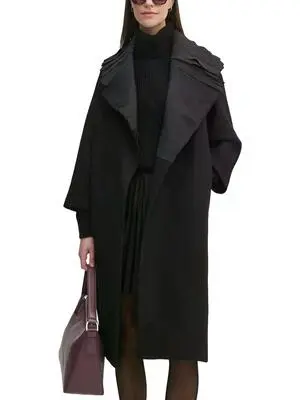 SANDRO FERRONE Belted Coat With Pleated Collar - Black