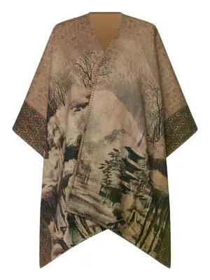 PIERRE-LOUIS MASCIA Landscape-print Poncho Coat - Brown