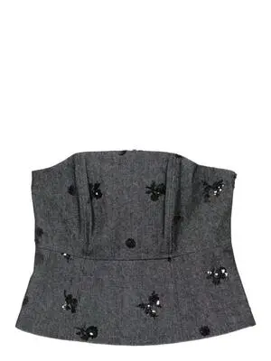 LUISA CERANO Sequin-embellished Bustier Top - Blue
