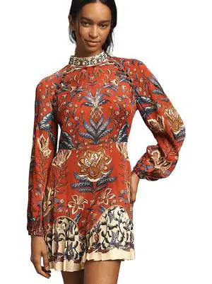 Farm Rio Winter Breeze Long-sleeve Mini Dress - Red Floral