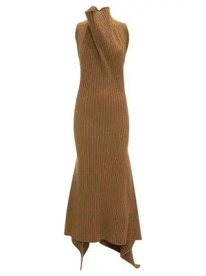 Victoria Beckham Ribbed Draped Midi Dress - Neutrals