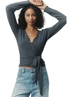 PILCRO Textured Wrap Knit Top