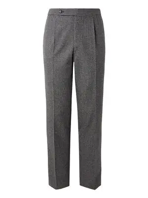 DE PETRILLO Slim-fit Pleated Houndstooth Virgin Wool Trousers - Gray