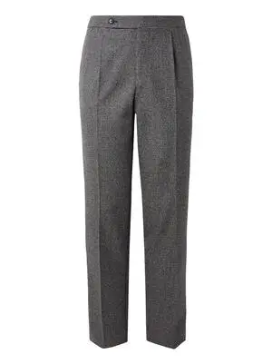 DE PETRILLO Slim-fit Pleated Houndstooth Virgin Wool Trousers - Gray