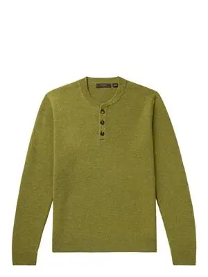 SLOWEAR Incotex Zanone Slim-fit Ribbed Virgin Wool Henley Sweater - Green