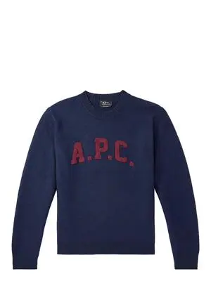 A.p.c. Logo-appliquéd Wool Sweater - Blue