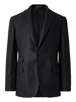 Ralph Lauren Purple Label Kent Herringbone Linen, Silk And Cotton-blend Suit Jacket - Black
