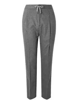 DE PETRILLO Tapered Pleated Wool And Cashmere-blend Flannel Trousers - Gray