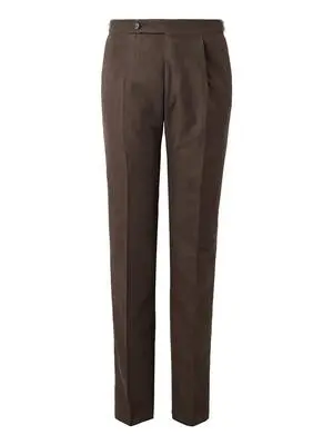 DE PETRILLO Slim-fit Tapered Cotton-moleskin Trousers - Brown