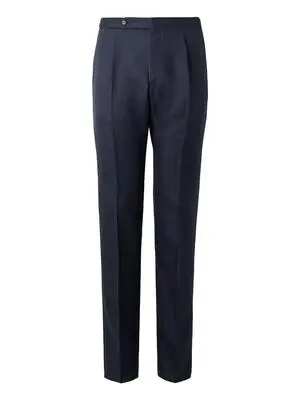 DE PETRILLO Slim-fit Tapered Pleated Wool-twill Suit Trousers - Blue