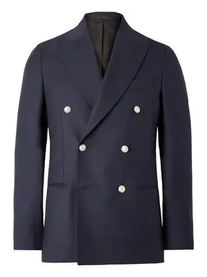DE PETRILLO Sorrento Double-breasted Wool-twill Blazer - Blue