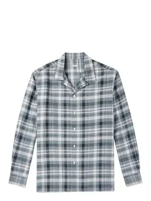 A.PRESSE Camp-collar Checked Silk And Linen-blend Shirt - Blue