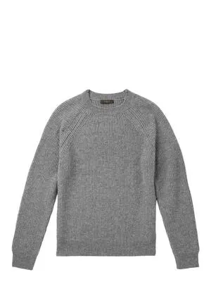 SLOWEAR Incotex Zanone Ribbed Virgin Wool Sweater - Gray