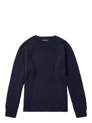 SLOWEAR Incotex Zanone Ribbed Virgin Wool Sweater - Blue