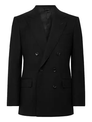 TOM FORD Slim-fit Double-breasted Wool-crepe Suit Jacket - Black
